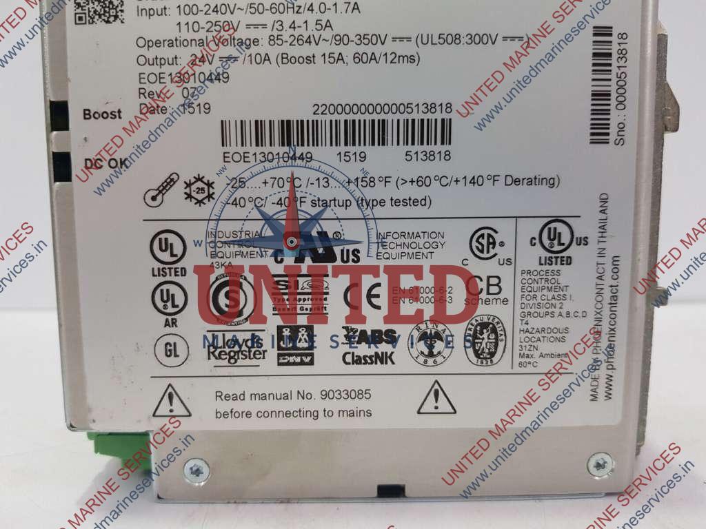 PHOENIX CONTACT POWER SUPPLY QUINT POWER PS/1AC/24DC/10 2866763 REV 07 ...