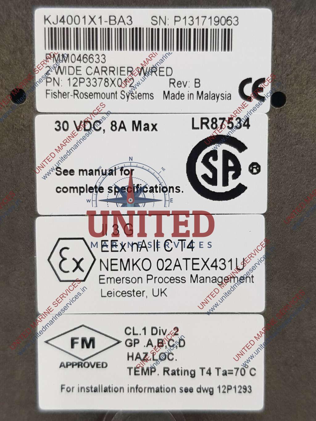 EMERSON / DELTAV KJ4001X1-BA3 2 WIRE CARRIER BASE MODULE 13P3378X012 ...