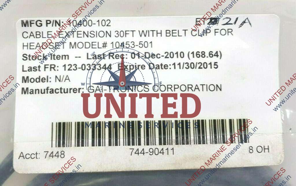 GAI-TRONICS EXTENSION SENSOR CABLE 30FT WITH BELT CLIP 10400-102 ...